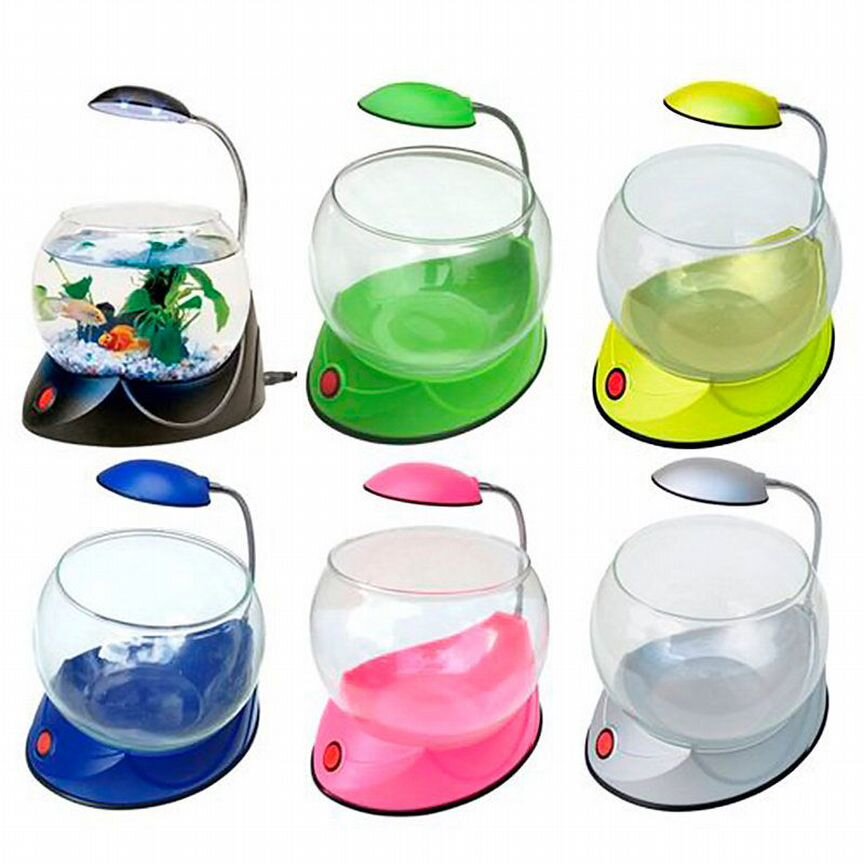 Hailea HL-V-01/P Аквариум круглый 2,5 литра с LED лампой 1 Вт, грунтом и растением, розовый