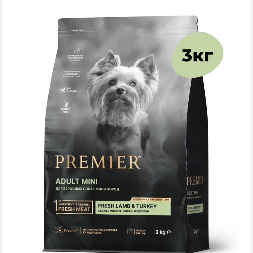 Сухой корм Premier Dog Mini ягненок и индейка, 3кг