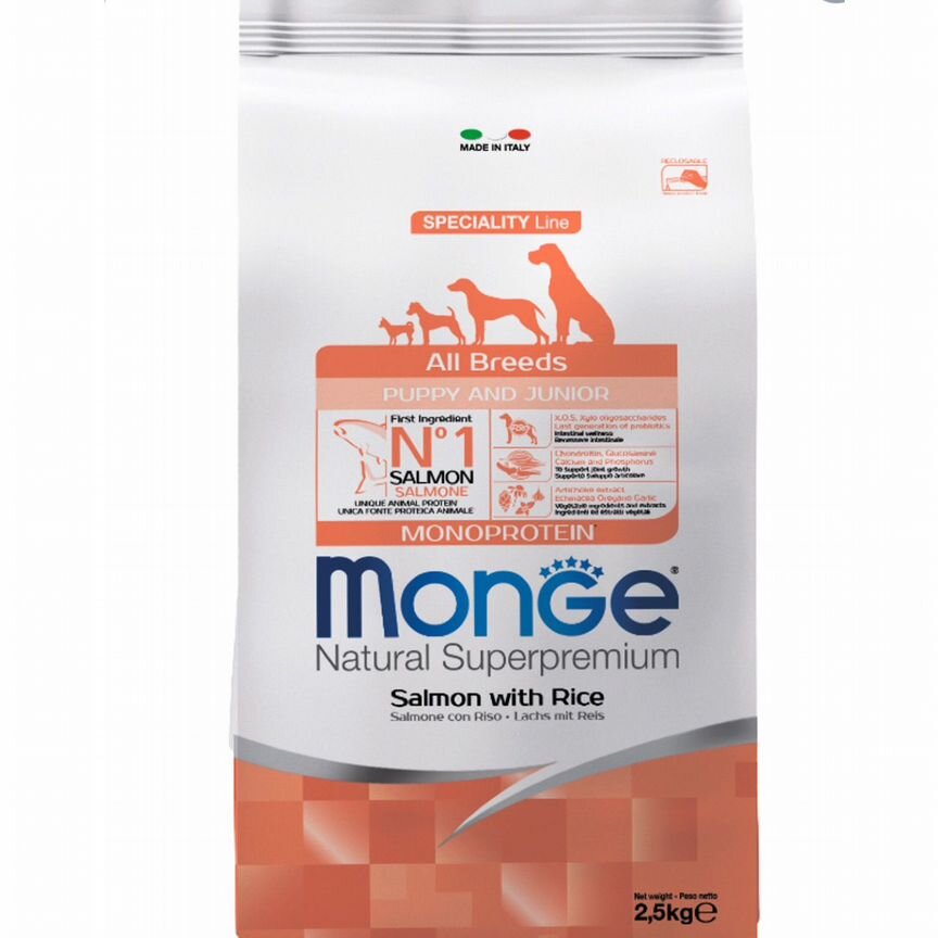 Корм для собак monge лосось Италия