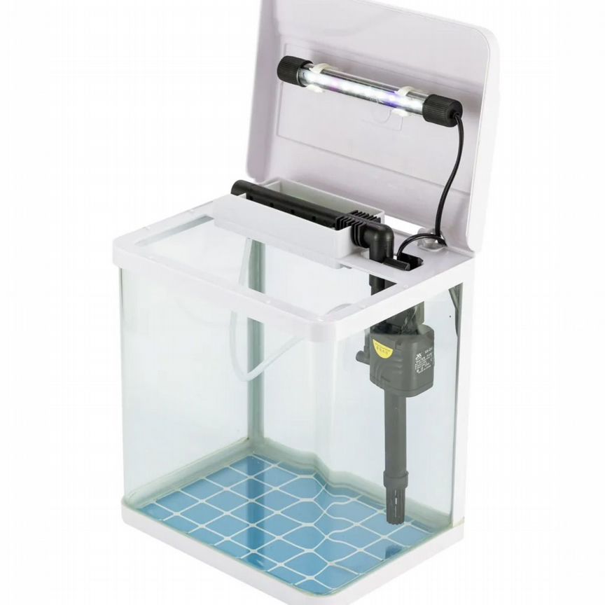 Аквариум с фильтром и подсветкой 8л. Белый декор