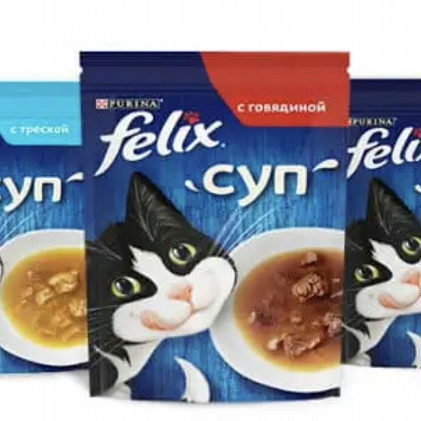 Влажный корм felix Суп для кошек с курицей/говядин