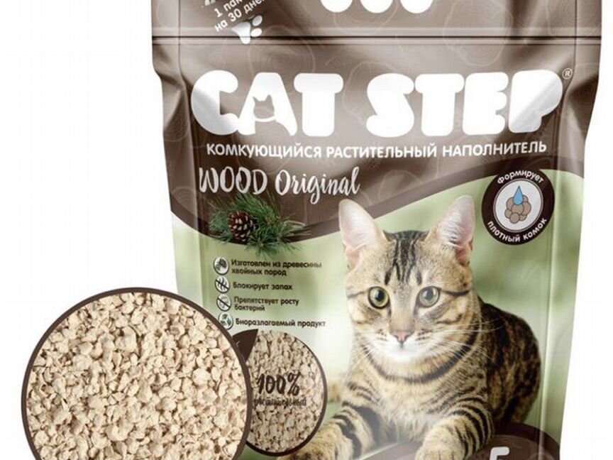 Комкующийся наполнитель Cat Step древесный, 5 л