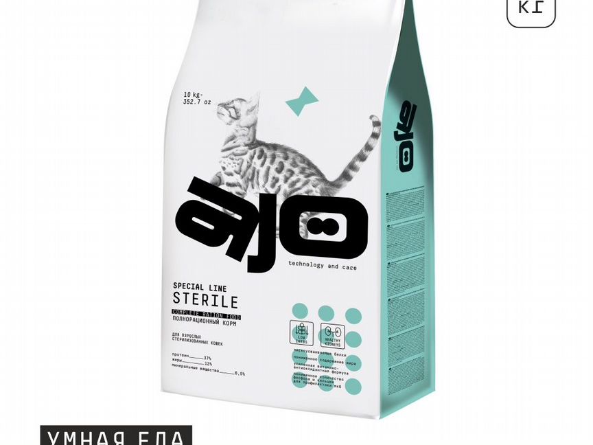 Сухой корм для кошек аjo Айо индейка утка 10 кг
