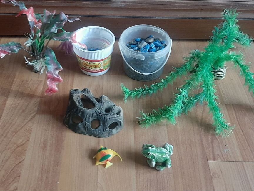 Аквариумные растения,грот,цветные камешки