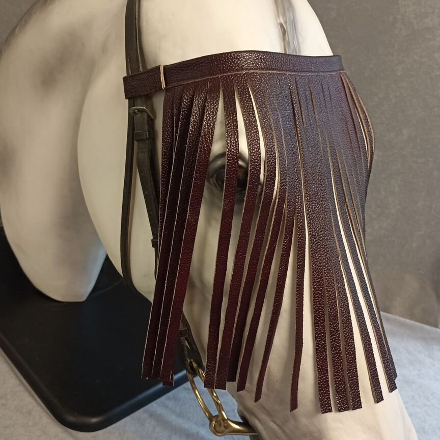 Налобник от мух кожаный на заказ коричневый мат