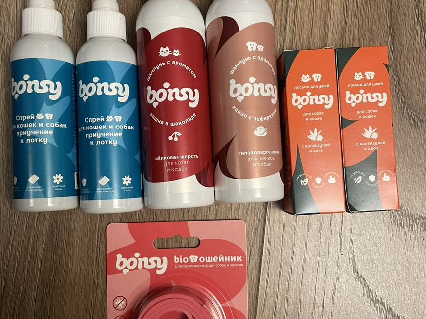 Bonsy шампунь, ошейник, лосьон для ушей, для лотка