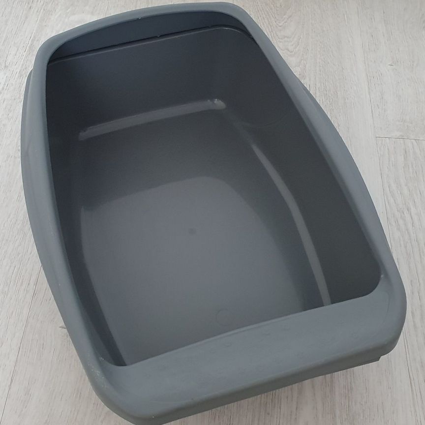 Лоток для кошки с высоким бортиком серый 44*32*16