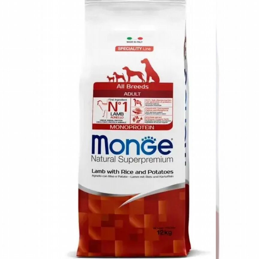 Корм д/собак Monge (ягненок/рис/картофель), 12кг