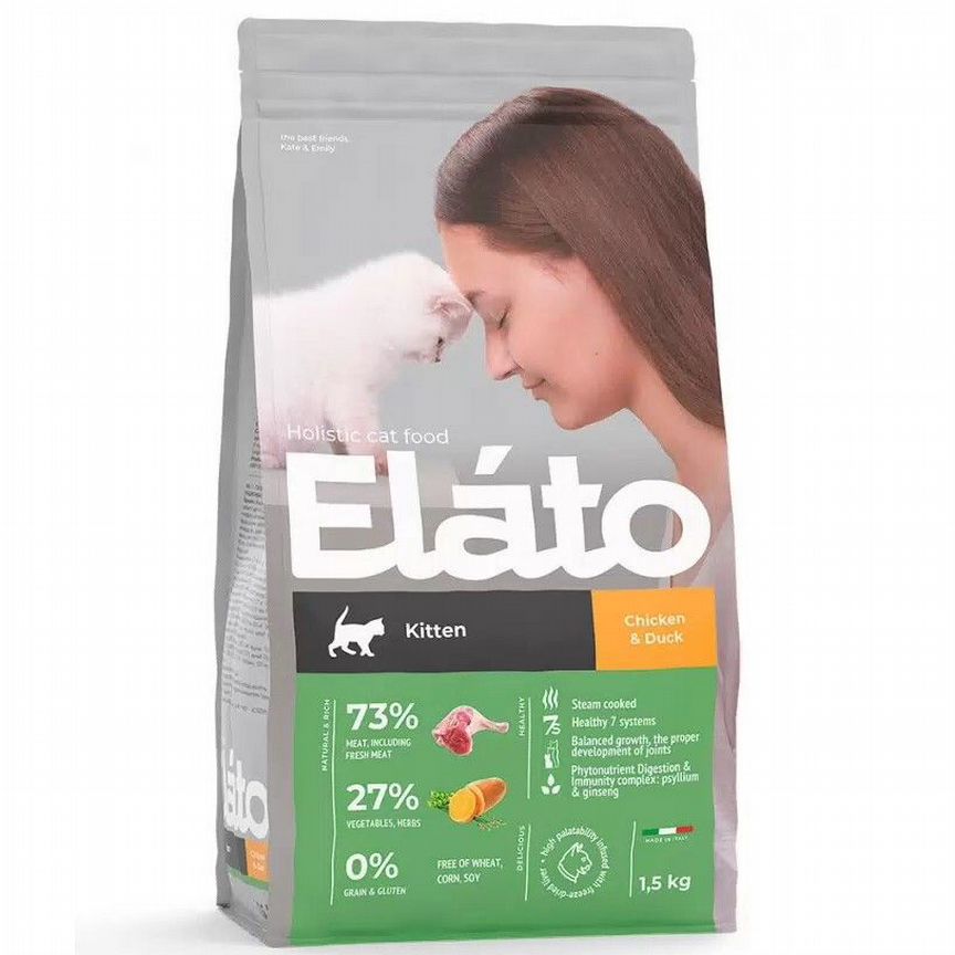 Сухой корм Elato Holistic для котят с курицей и уткой - 1,5 кг