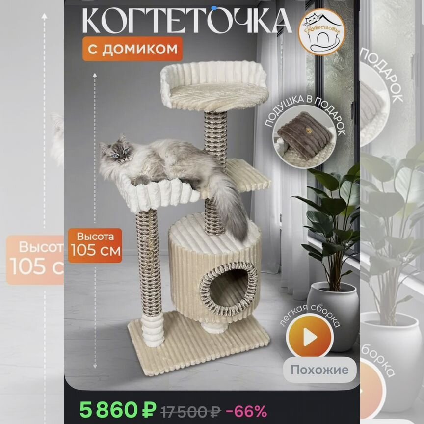 Когтеточка с домиком и лежанкой бу