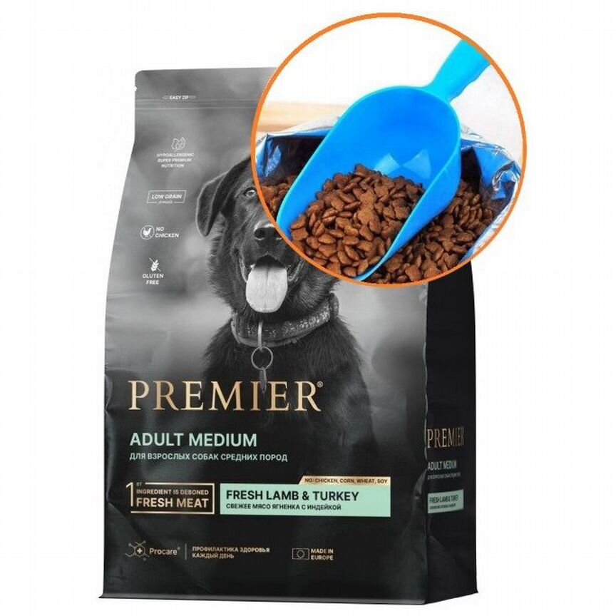 Развес Premier Adult Medium Ягненок с Индейкой для собак средних пород 1кг