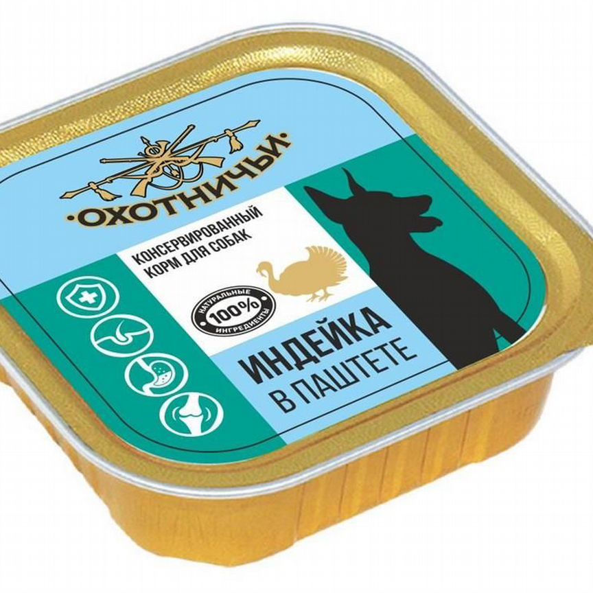 Корм 100г Охотничьи Индейка в паштете для собак