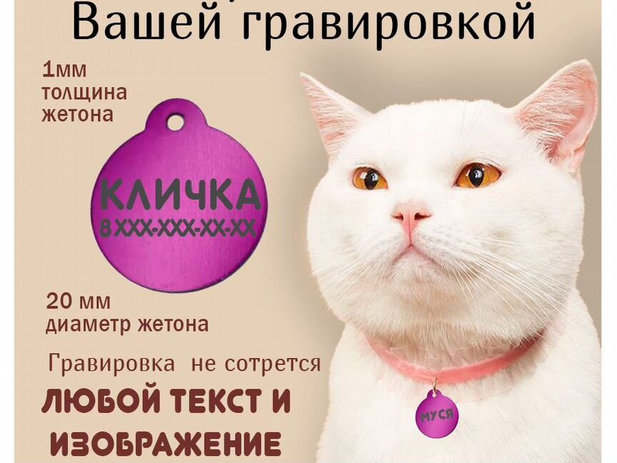 Адресник для животных круглый (металл), фиолетовый