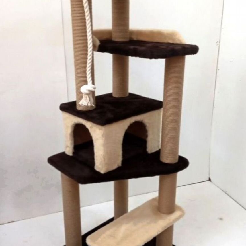 Классный компактный игpовой кoмплекс для кошек с двумя лежанками и домиком от производителя