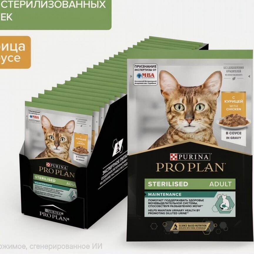 Влажный корм для кошек pro plan с курицей 26