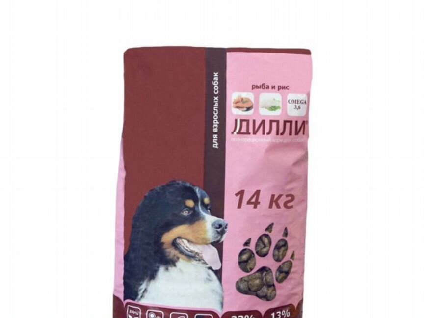 Сухой корм для собак Дилли, рыба и рис, 14 кг