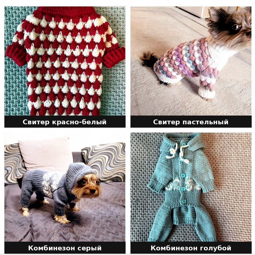 Вязаные свитеры и комбинезоны для маленьких собак