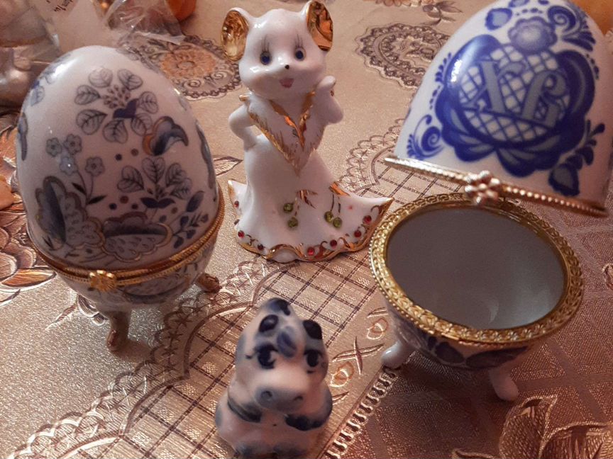 Яйцо шкатулка фаберже гжель керамические стату