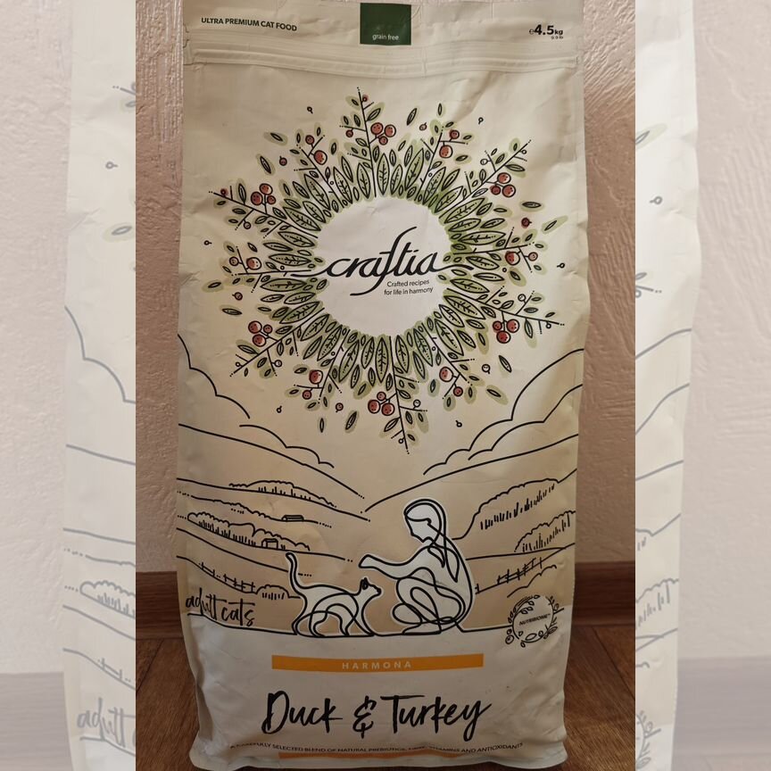 Корм для кошек craftia (утка, индейка) 4.5 кг