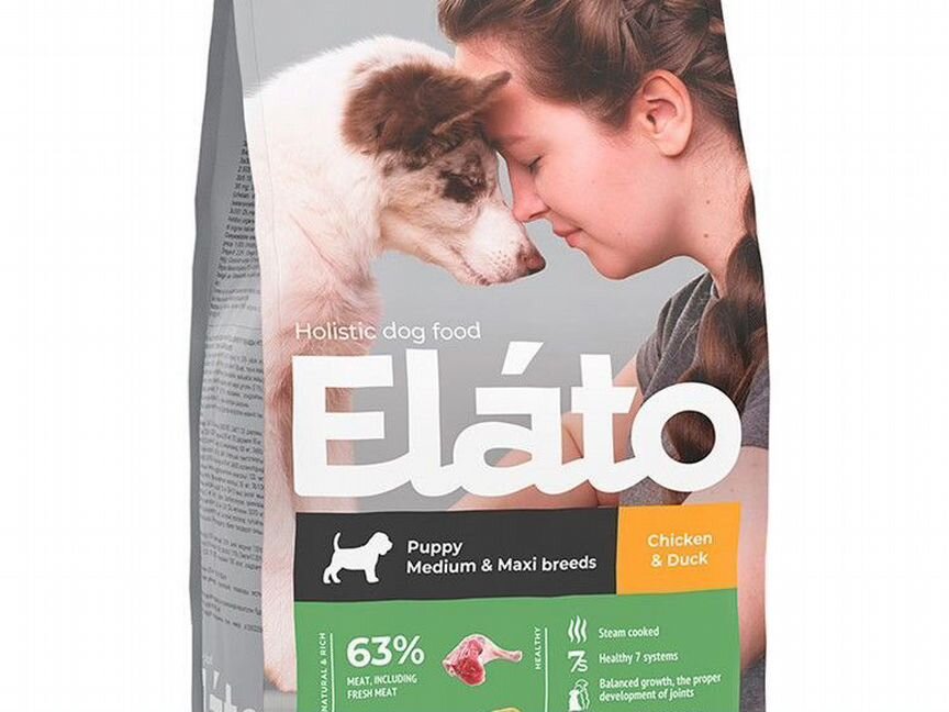 Корм д/щенков средних и крупных пород Elato 2кг
