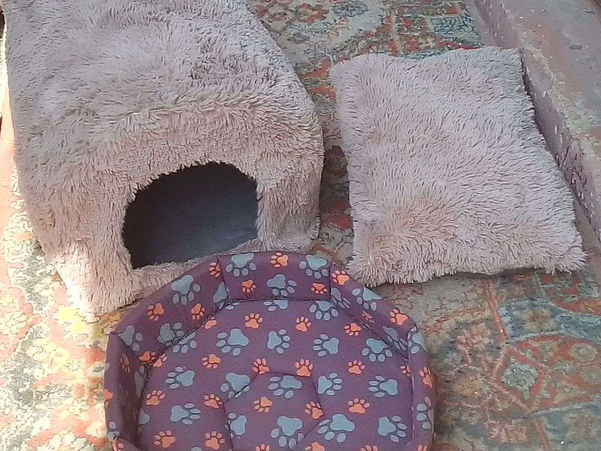 Домик-тоннель меховой и лежанки для кошек