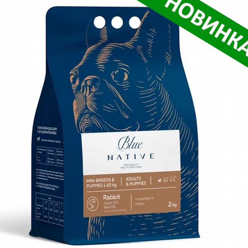 Корм Blue native для щенков и собак, кролик, 2кг