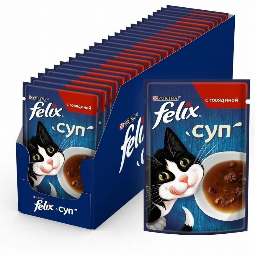 Суп Felix с говядиной, курицей, треской. 36шт