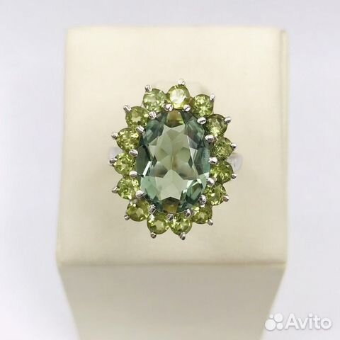 Серебряное кольцо с празиолитом и хризолитами купить в Санкт-Петербурге ...