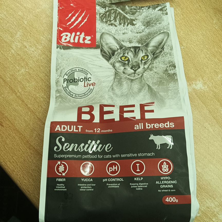 Сухой корм для кошек blitz говядина