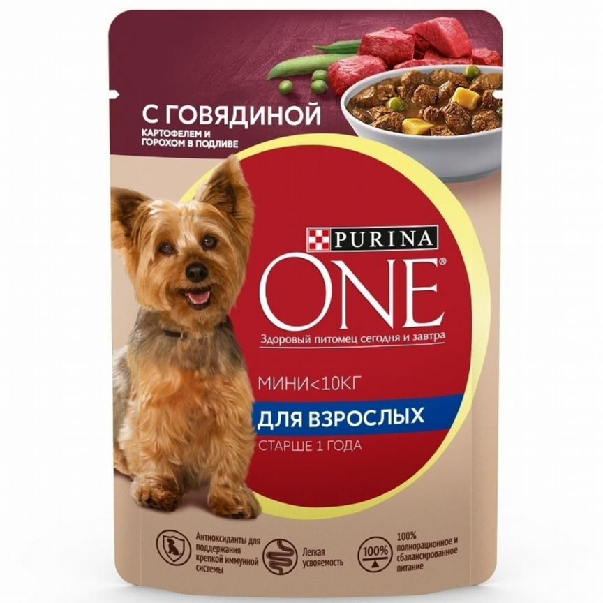 Упаковка 26шт" паучи для взрослых собак малых пород с говядиной, картофелем и горохом в подливе "Взр