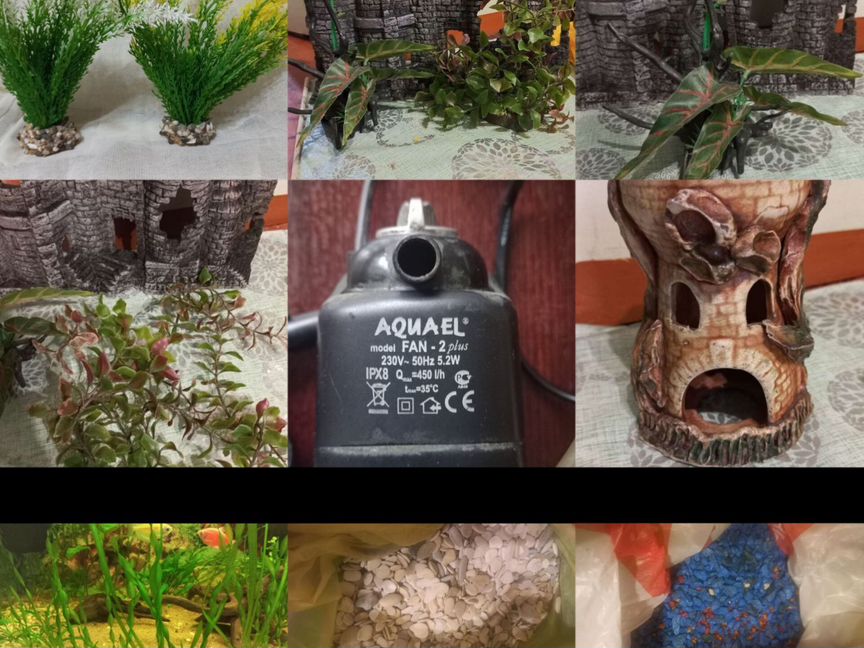 Камни для аквариума,и т.д.водоросли,фильтры,замки