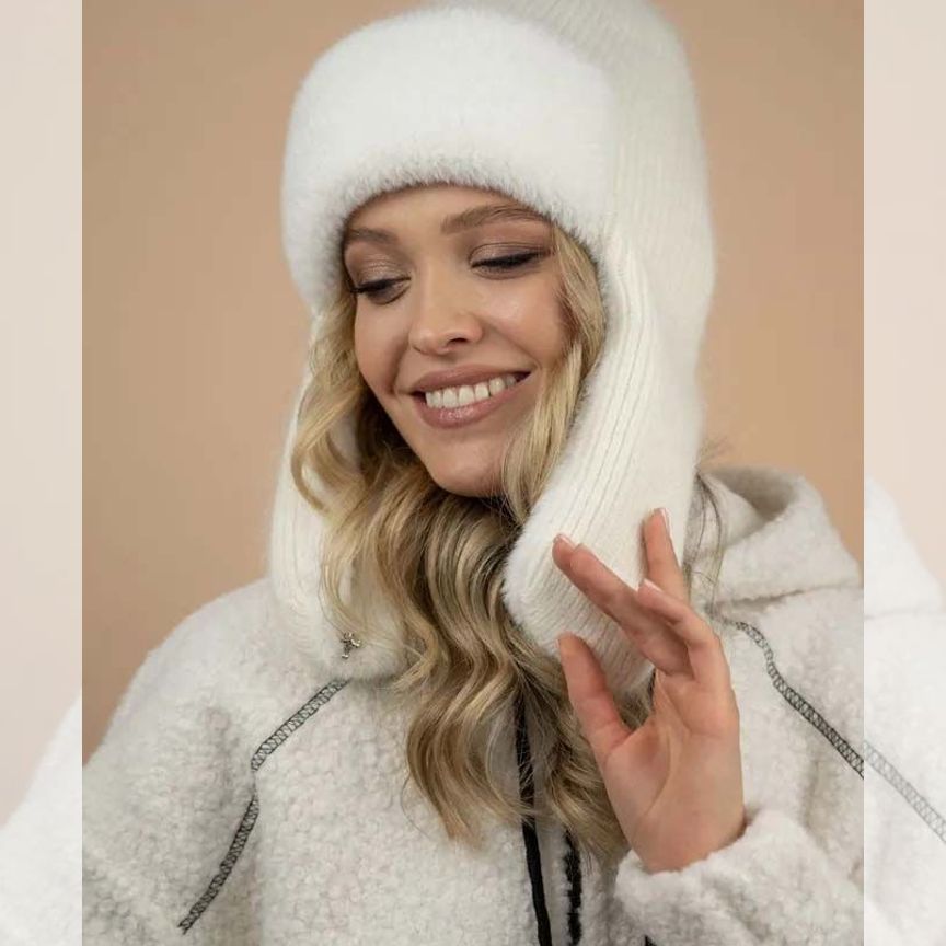 Шапка зимняя с ушками, женская, из ангоры